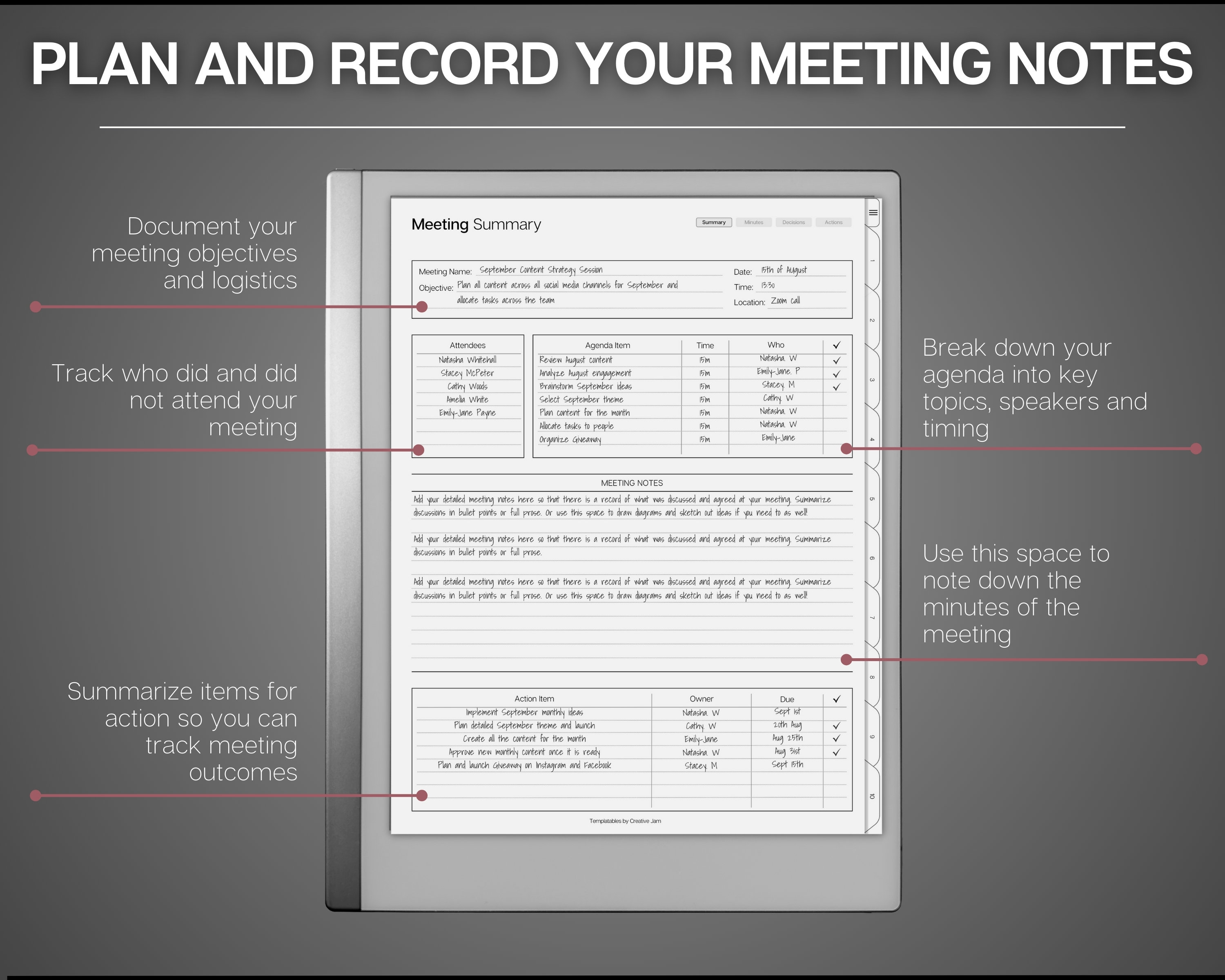 Meeting Minutes Templates for the Remarkable 2 | Meeting Agenda ...