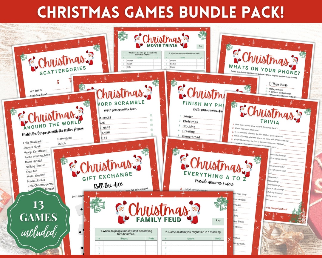 13 CHRISTMAS GAMES BUNDLE! Holiday Game Printables! Fun Family Activity ...