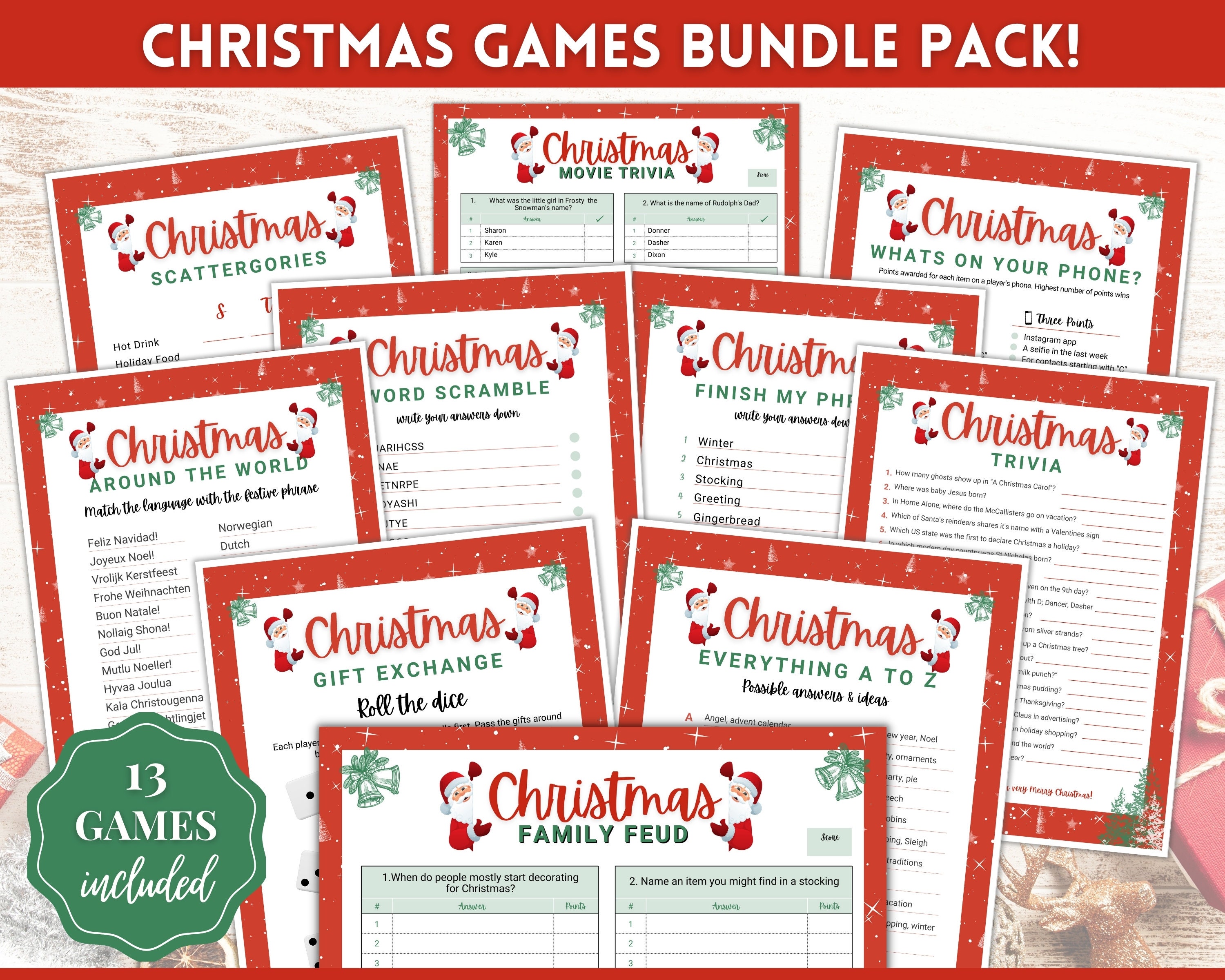 13 CHRISTMAS GAMES BUNDLE Holiday Game Printables Fun Family - Etsy