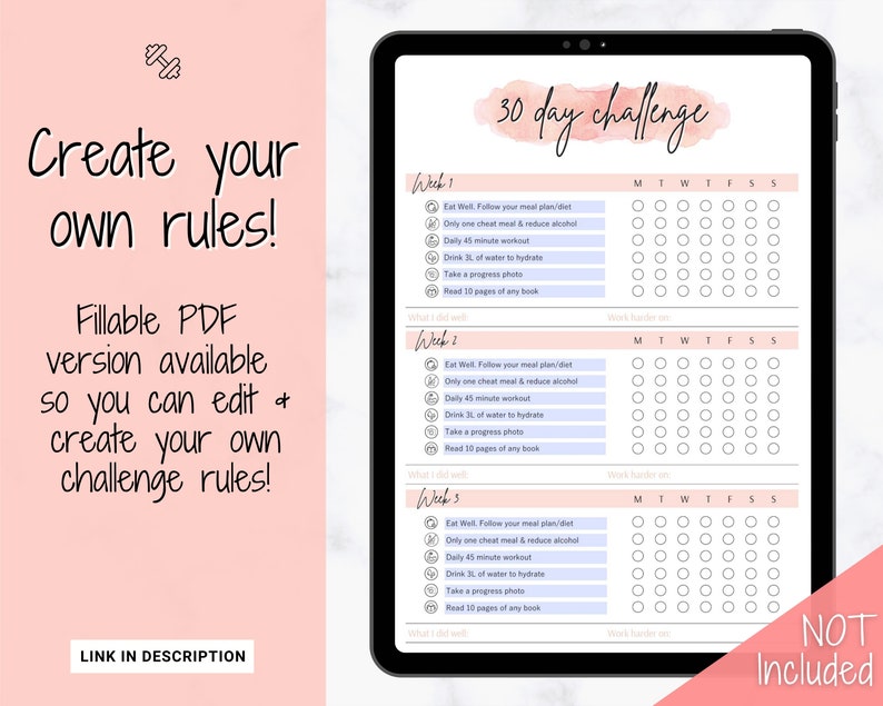 EDITABLE 30 Day Challenge Tracker, 30 Day Habit Tracker Printable ...