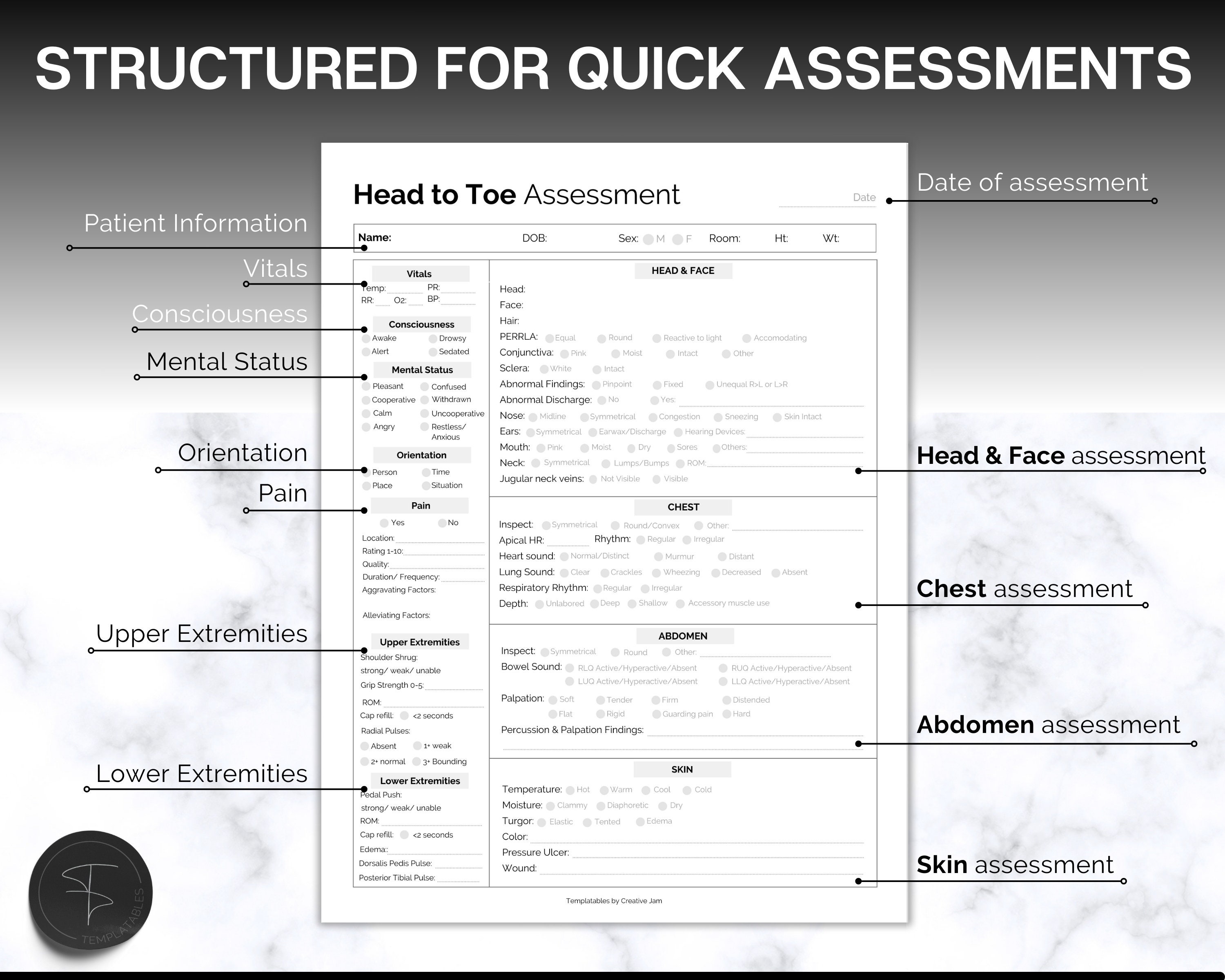 Nurse Head to Toe Assessment Sheet, Head-to-toe Assessment Guide ...