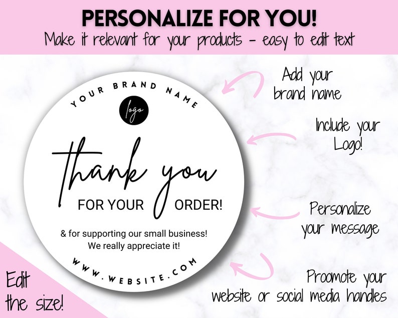 EDITABLE Thank You Sticker, Digital Thank You Label Template, Thank You ...