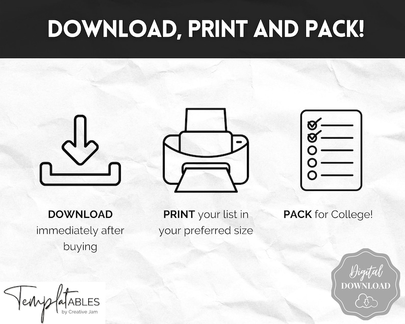 Printable College Packing List, Back to School, Packing Checklist ...