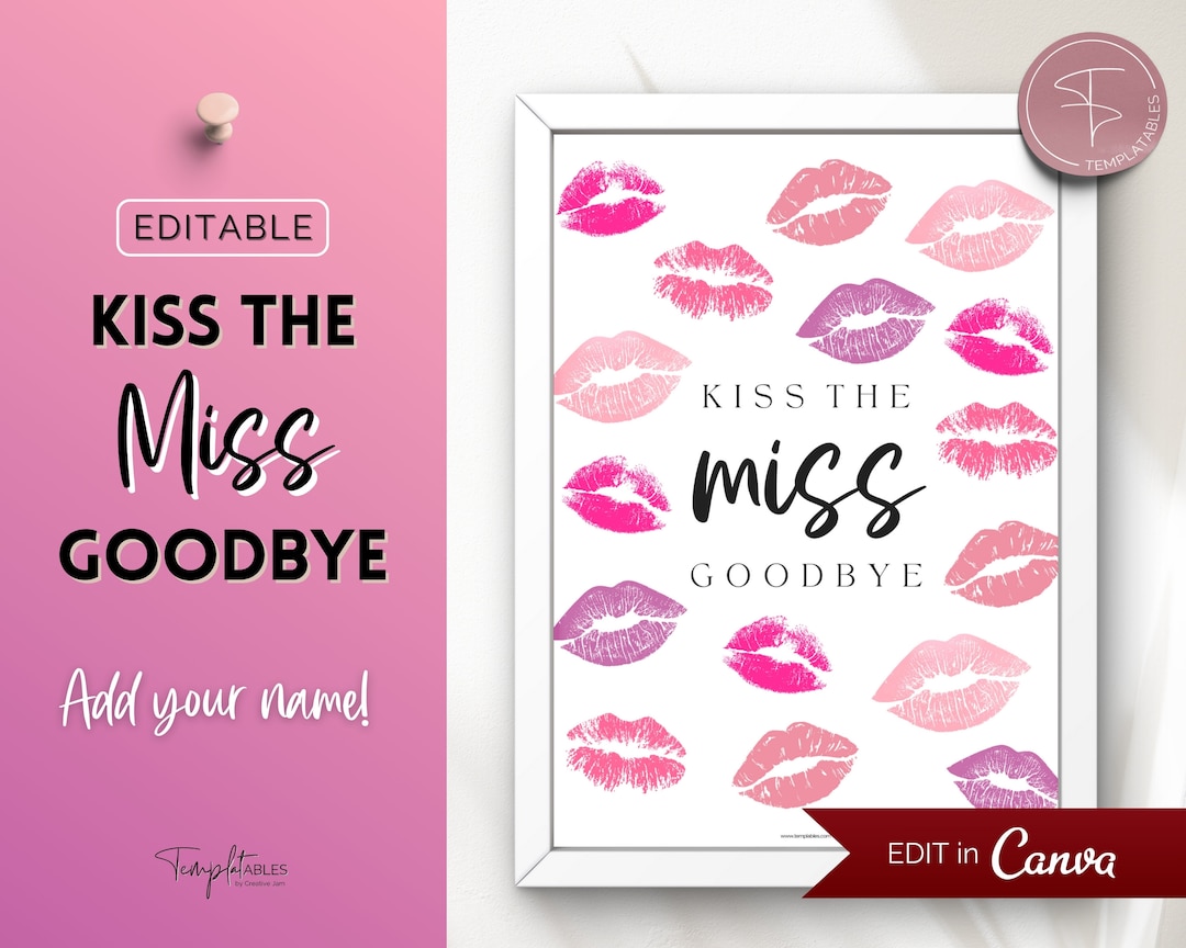 Kiss the Miss Goodbye Sign, Editable Miss to Mrs Sign, Bridal Shower ...