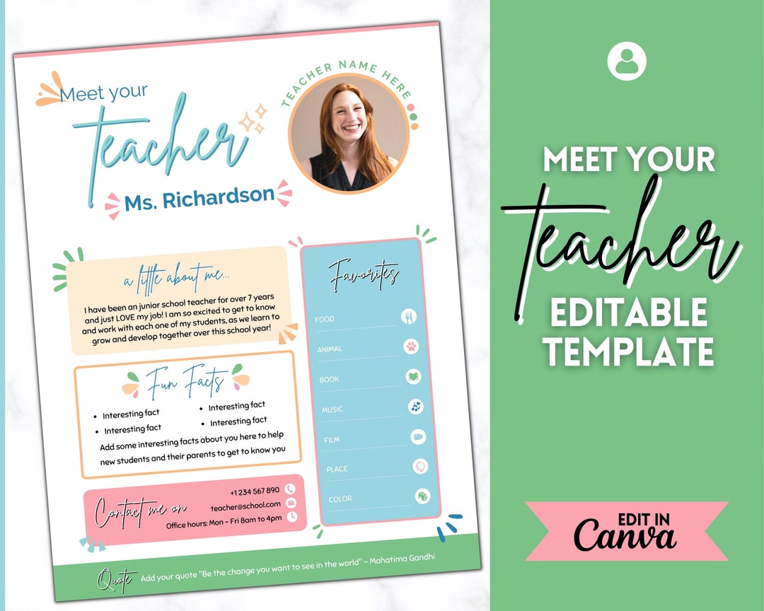 EDITABLE Meet the Teacher Template, Meet Your Teacher Introduction ...