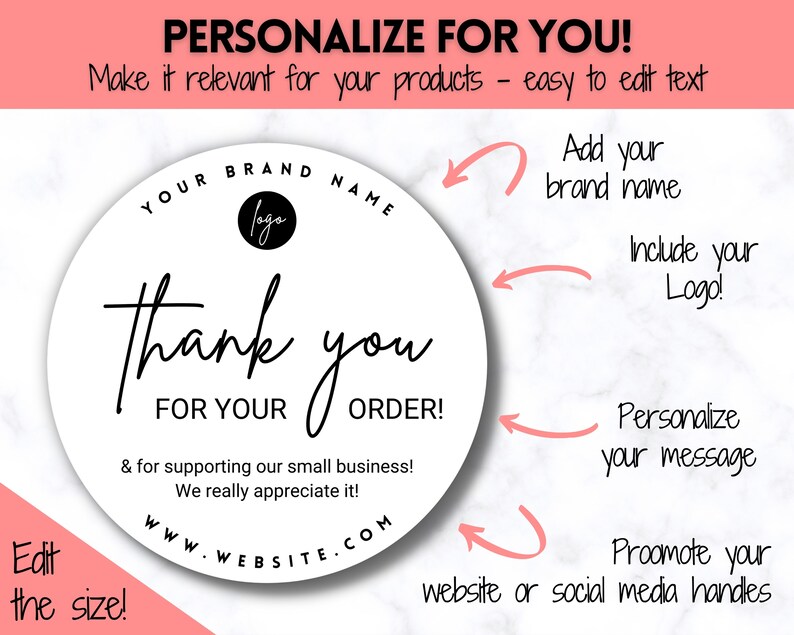 EDITABLE Thank You Sticker, Digital Thank You Label Template, Thank You ...