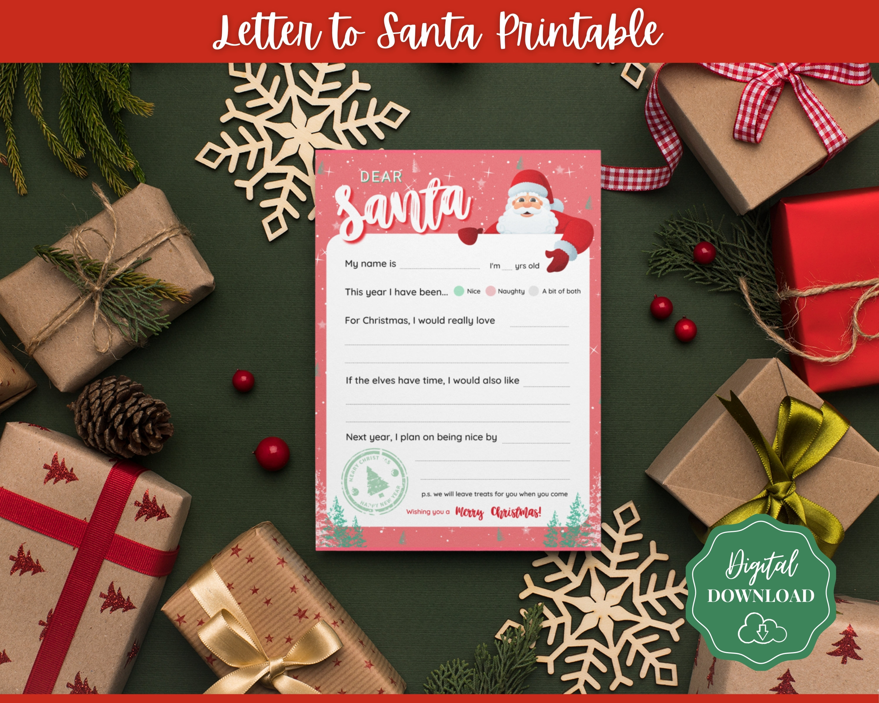 Printable Kids Letter to SANTA Claus Christmas Wish List | Etsy