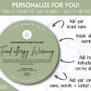 EDITABLE Allergy Label Template, Allergen Label, Allergy Information ...