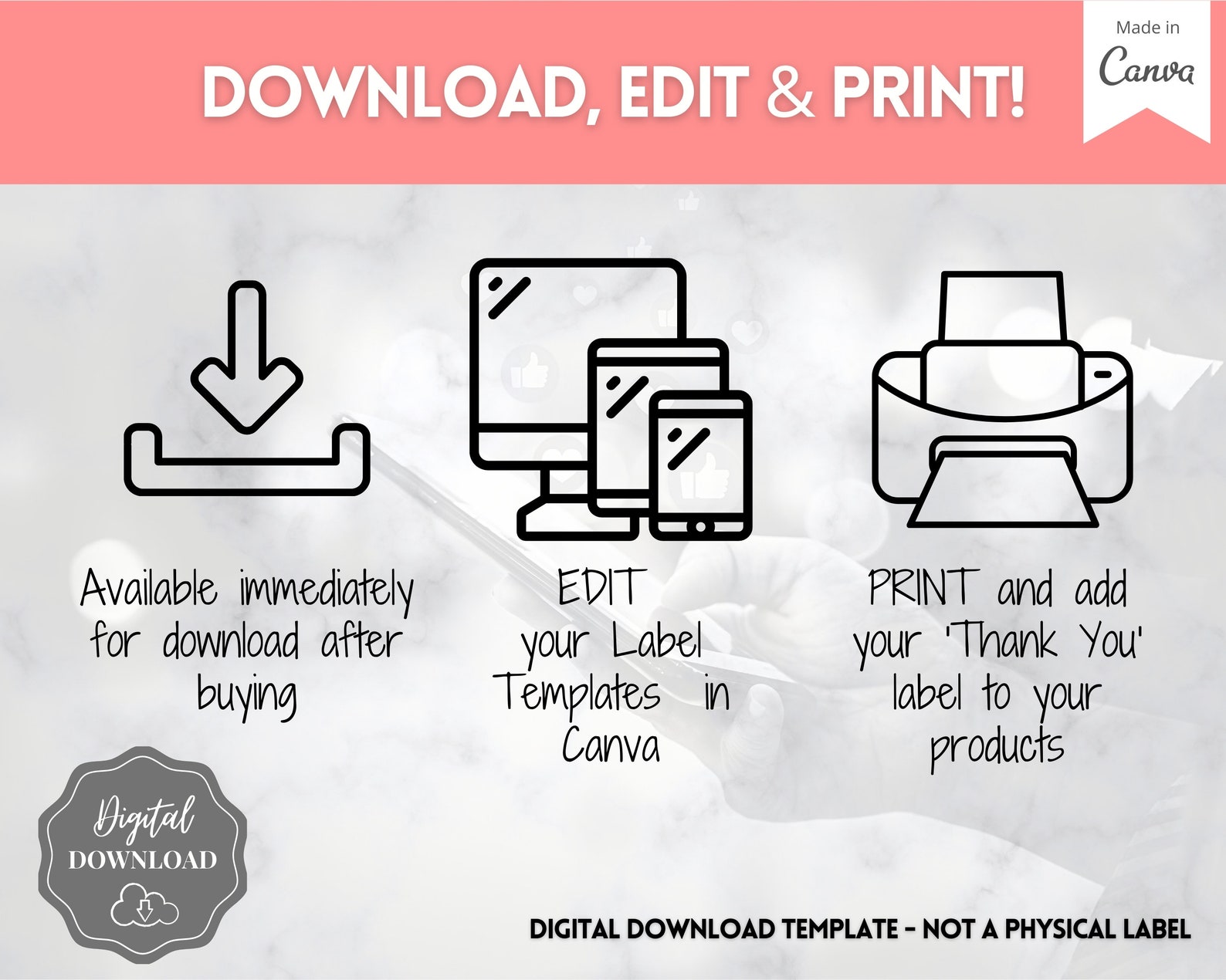 EDITABLE Thank You Sticker Digital Thank You Label Template - Etsy