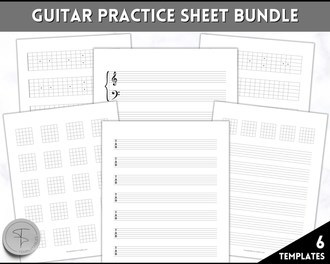 Printable Guitar Practice Sheet BUNDLE, Guitar Chord Sheets, Blank ...