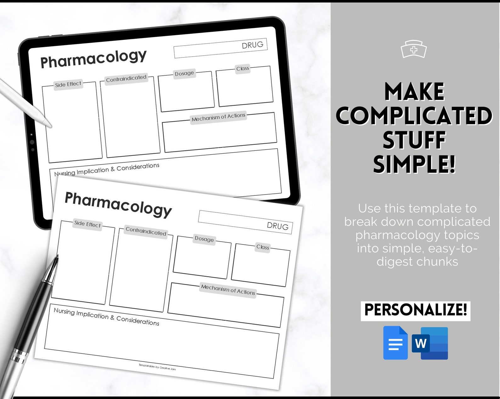 EDITABLE Pharmacology Drug Card Template, Nursing Printable, Nursing ...