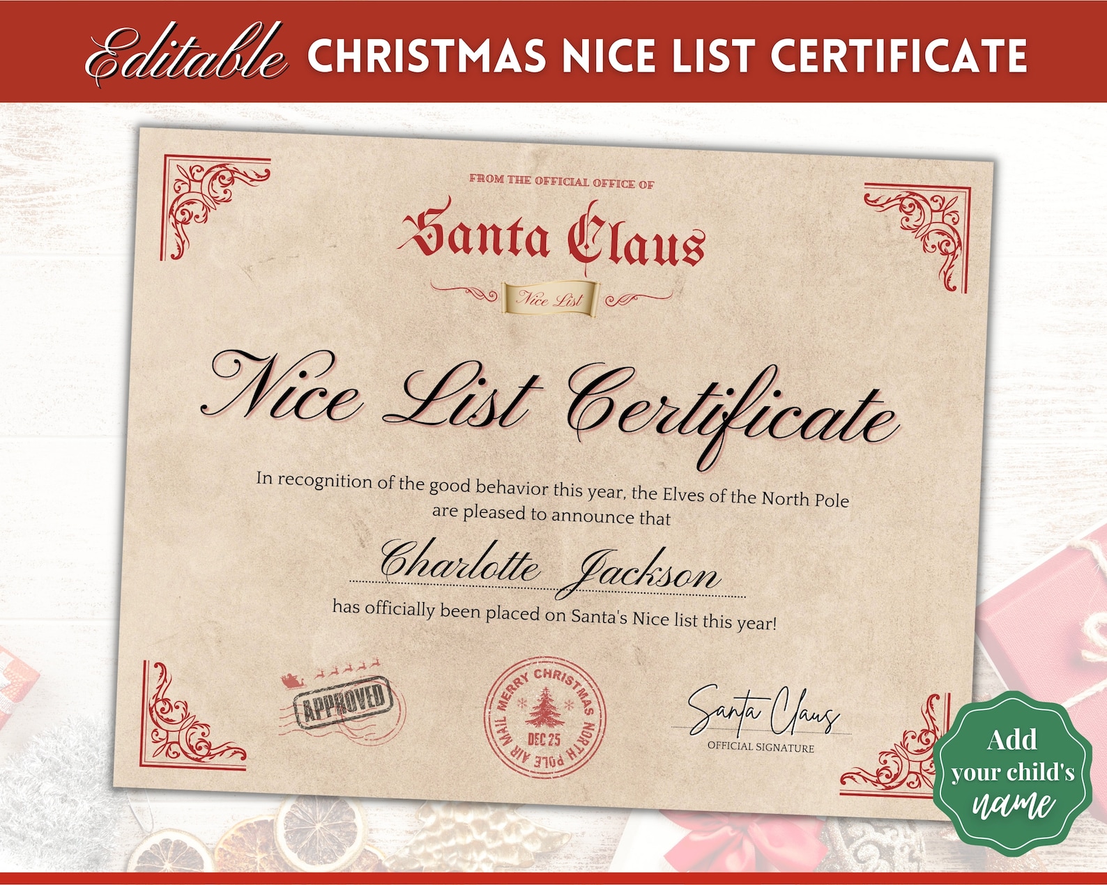 Nice List Certificate Editable Christmas Certificate - Etsy UK