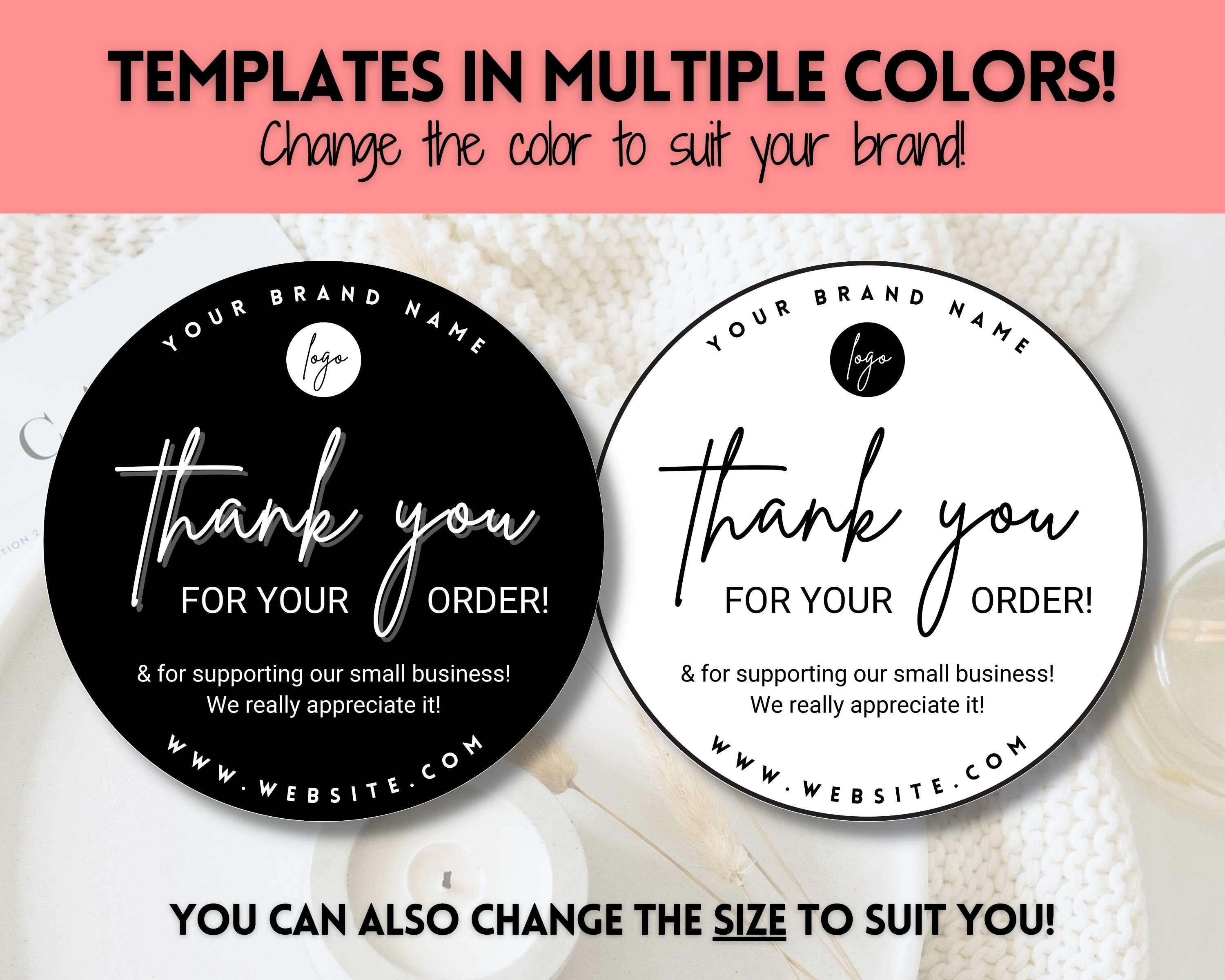 EDITABLE Thank You Sticker Digital Thank You Label Template - Etsy