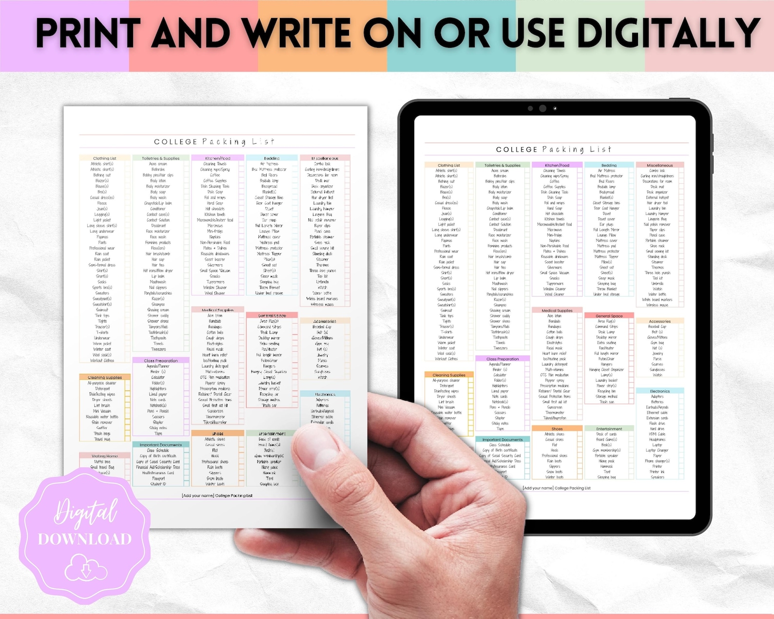 Printable College Packing List Back to School Packing - Etsy