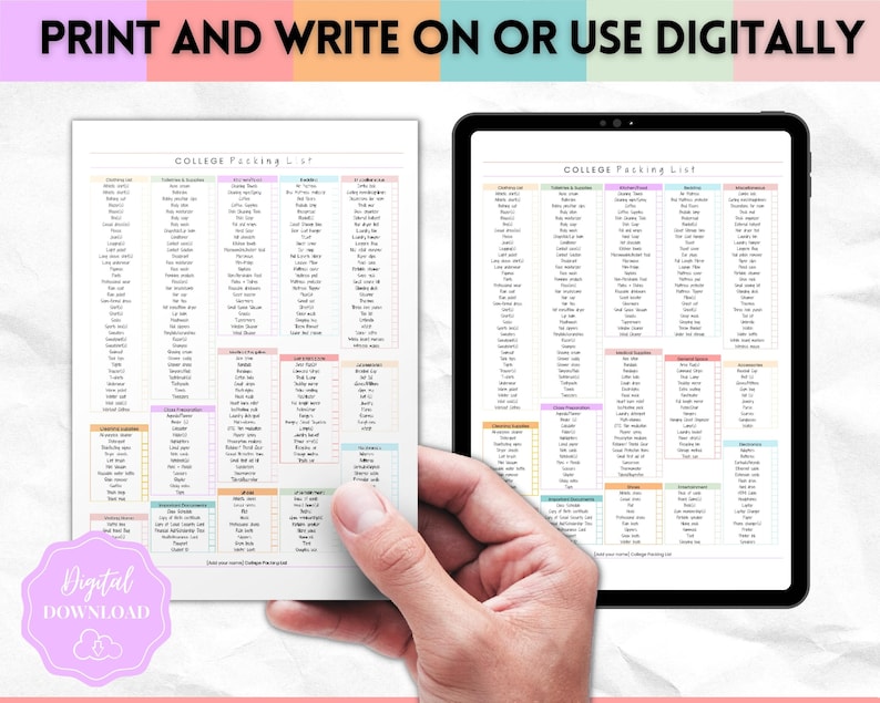 College Packing List Printable, Back to School, Packing Checklist ...