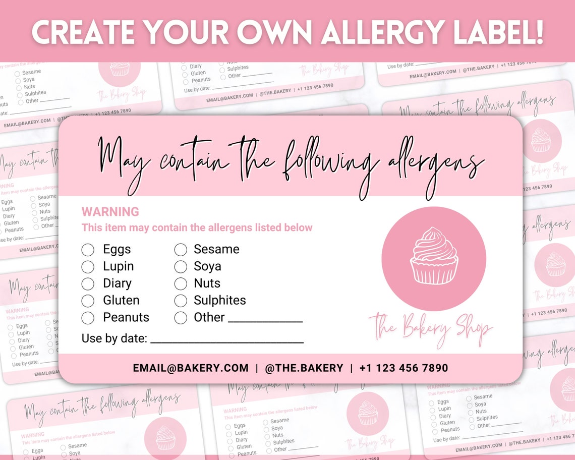 Allergen Label Template, Editable Allergy Label, Allergy Information ...