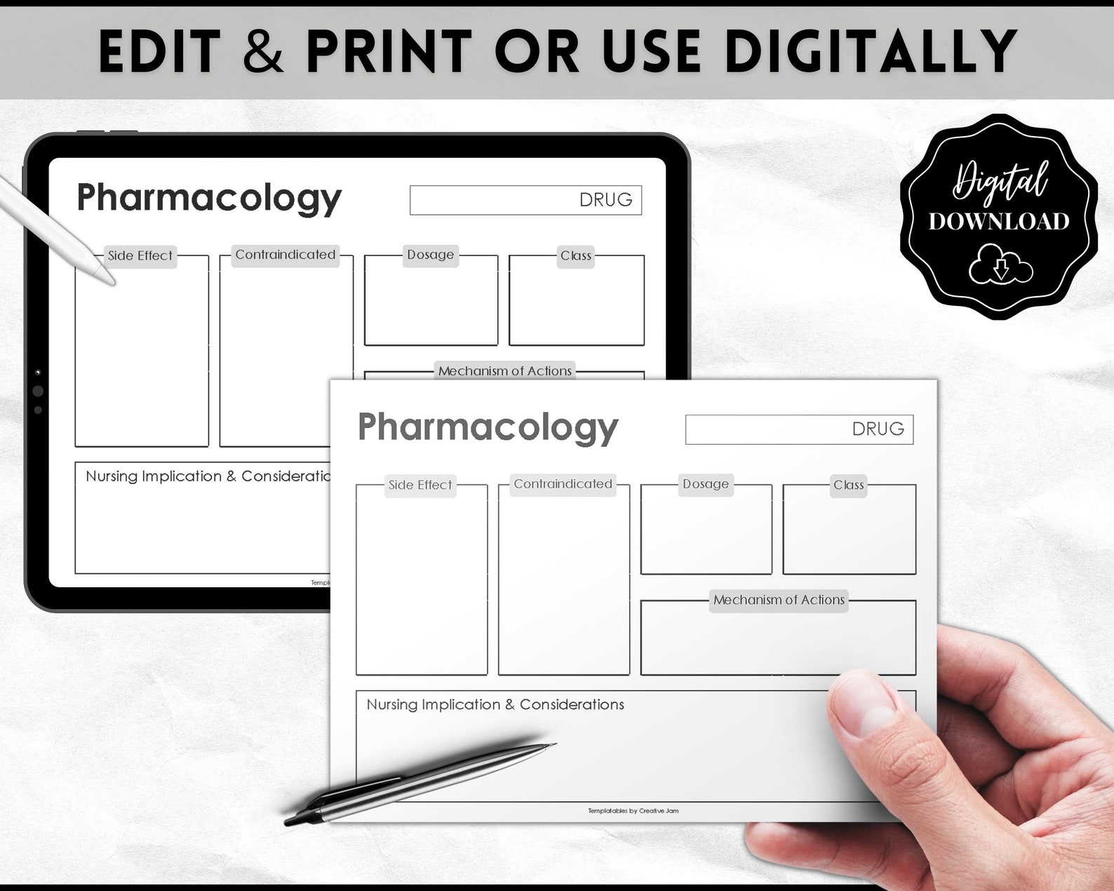 EDITABLE Pharmacology Drug Card Template, Nursing Printable, Nursing ...