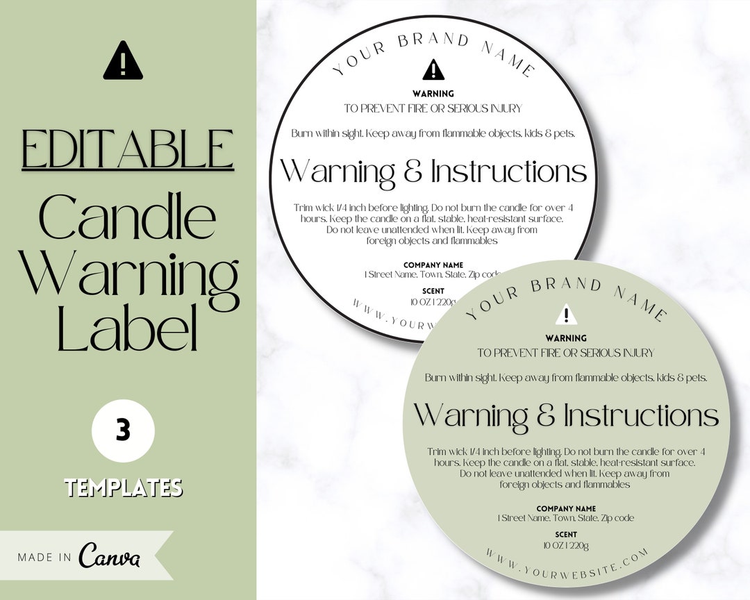 EDITABLE Candle Warning Label Template, Candle Care & Fire Safety ...