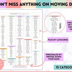 College Packing List Printable, Back to School, Packing Checklist ...