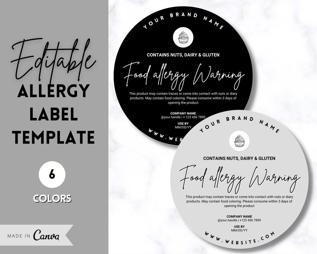 EDITABLE Allergy Label Template, Allergen Label, Allergy Information ...