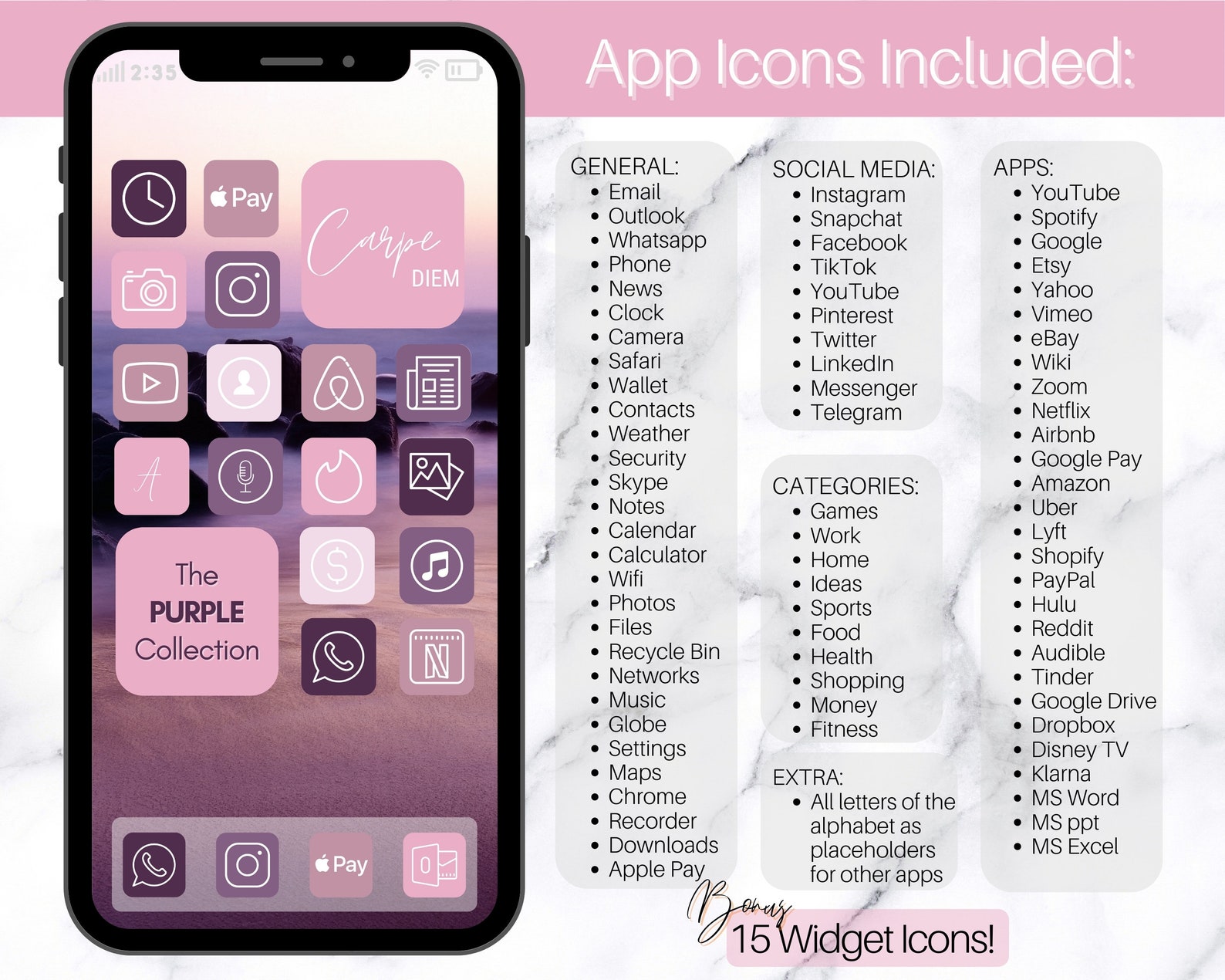 PURPLE Theme iOS 14 App Icons 600 Violet Lavender Lilac Pink | Etsy