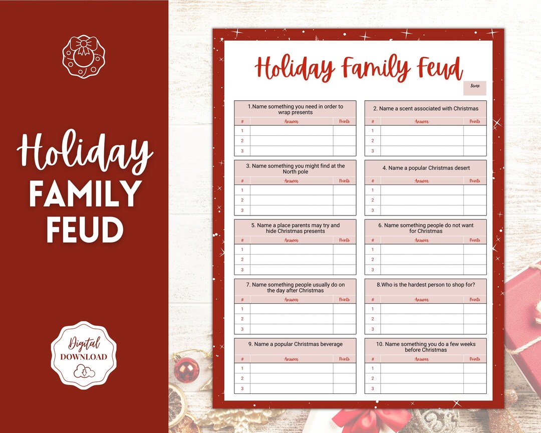 Family Feud Game! Christmas Edition! Holiday Family Quiz, Printable ...