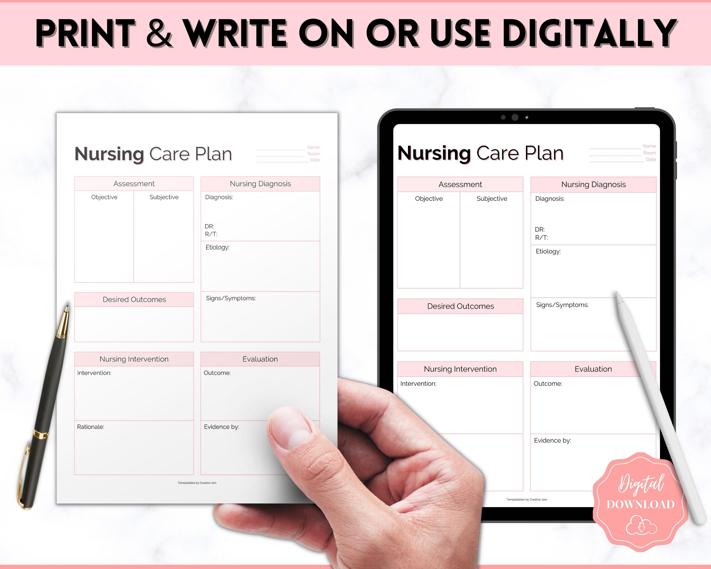 Nursing Care Plan Template, Printable Nursing Notes Assessment, Nursing ...
