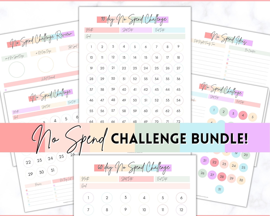 Printable No Spend Challenge BUNDLE, Savings Challenge, 30 Day ...
