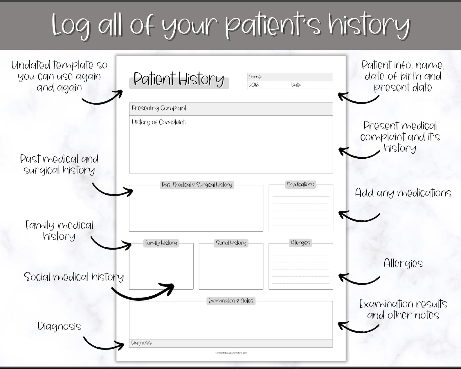 Printable Patient History Sheet Medical History Patient - Etsy