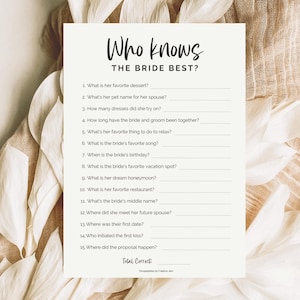 Who Knows the Bride Best, Bridal Shower Game, How Well Do You Know the ...