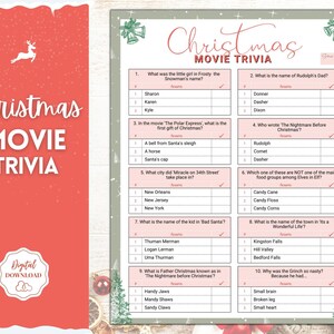 Holiday MOVIE TRIVIA Game! Christmas Game Printables, Xmas Party Game ...