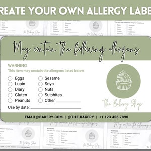 Allergen Label Template, Editable Allergy Label, Allergy Information ...