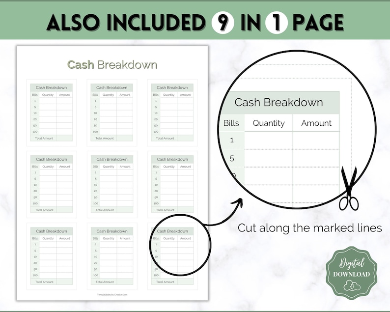 Printable Cash Breakdown Teller Slips, Cash Slips, Bank Teller, Cash ...