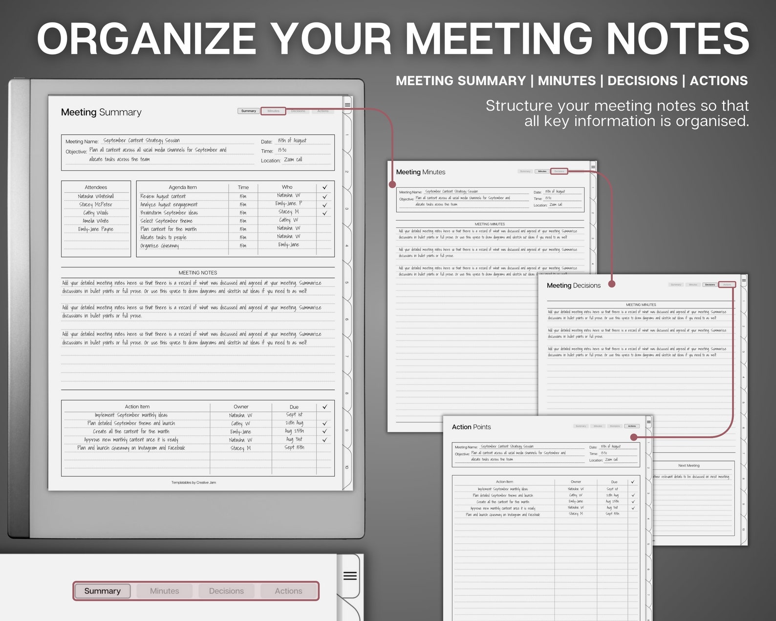 Template for Remarkable 2, Digital Meeting Minutes, Meeting Agenda ...