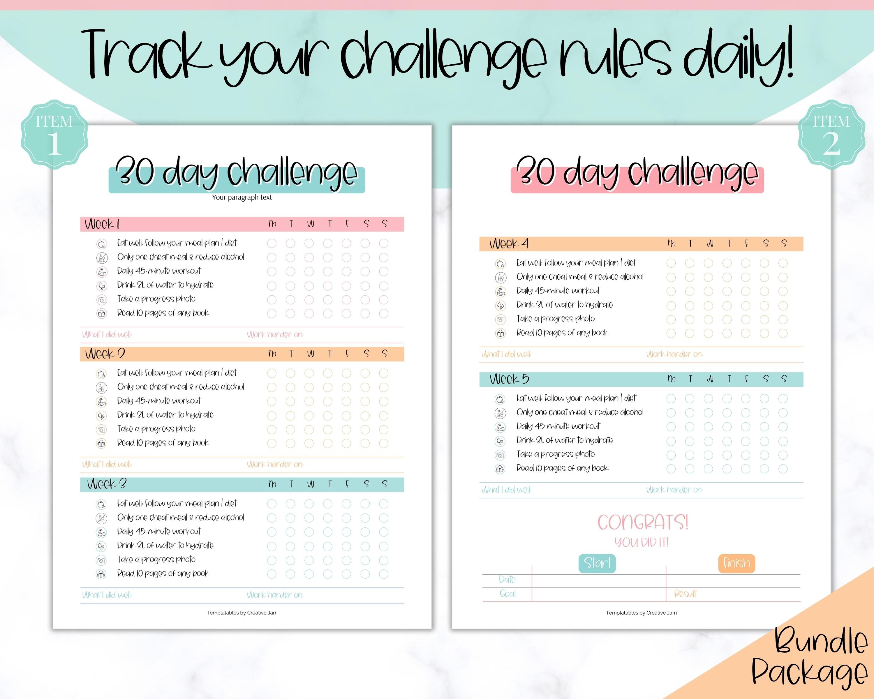 30 Day Challenge Tracker EDITABLE 30 Day Habit Tracker - Etsy