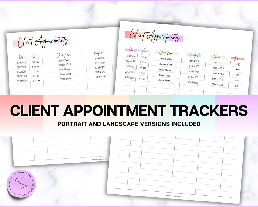 Client Appointment Trackers, Printable Customer Appt, Salon Planner ...
