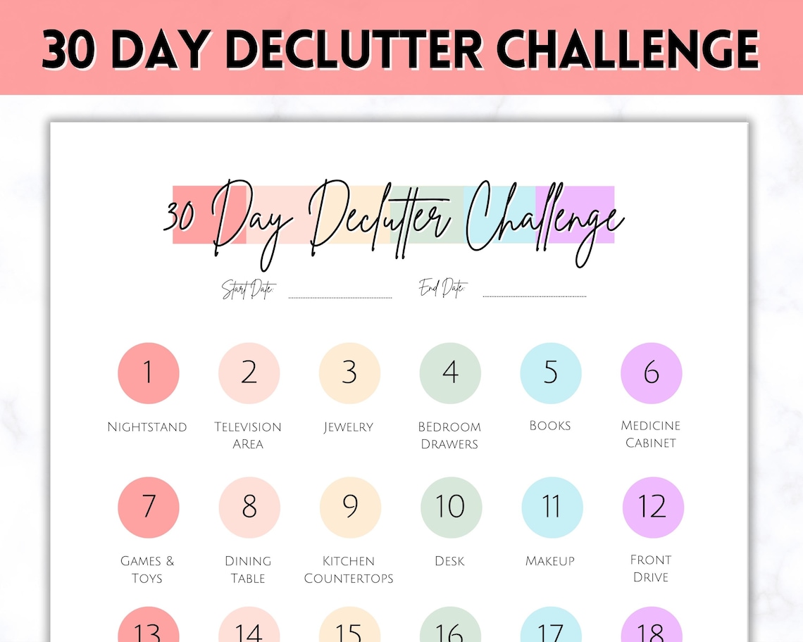 30 Day Declutter Challenge Printable, Cleaning Planner Schedule, De ...