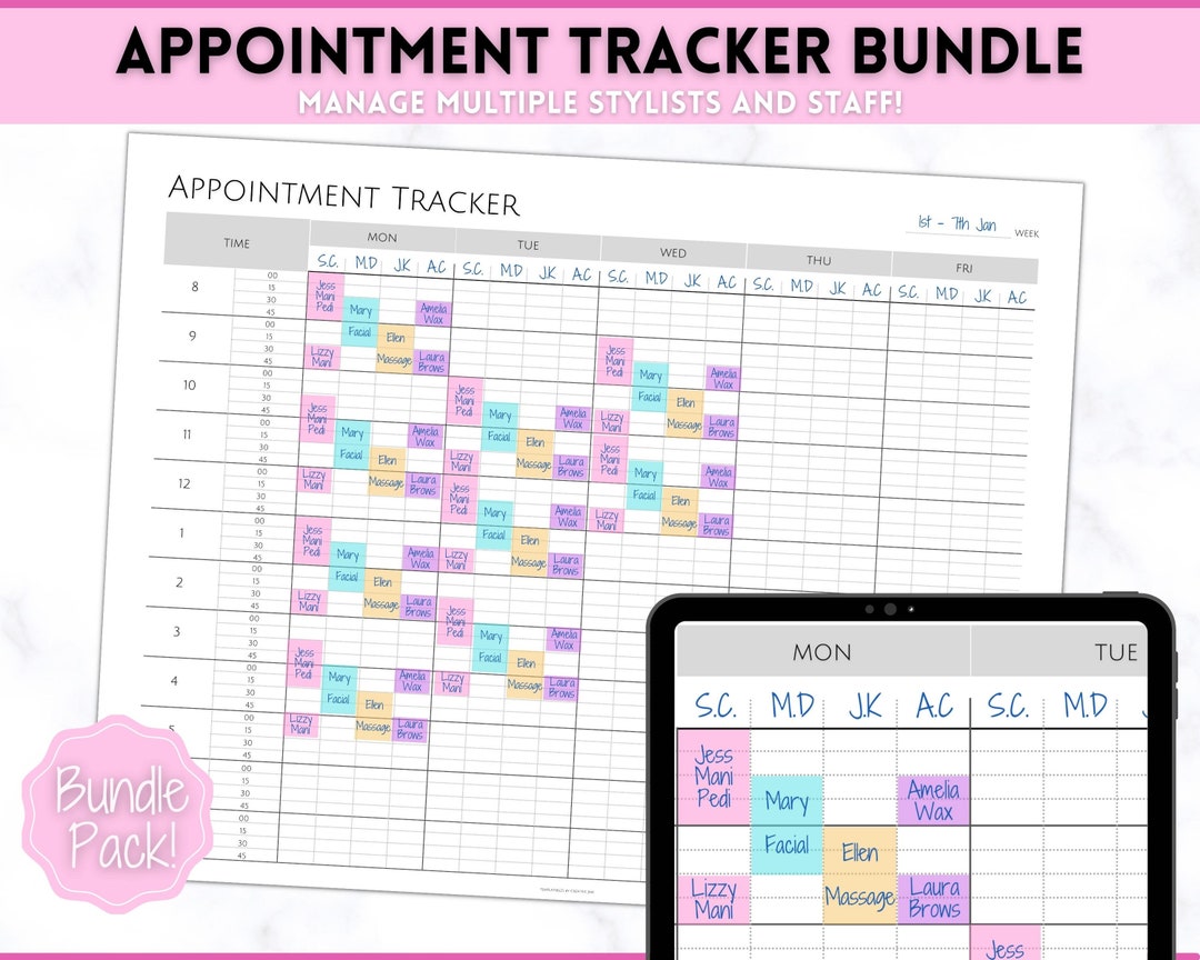 Appointment Tracker Printable, 15 Minute, Salon Planner, Therapist Appt ...