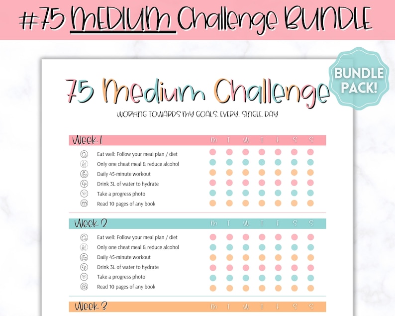 75 MEDIUM Challenge Tracker 75medium Printable 75medium - Etsy
