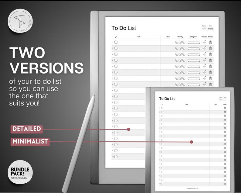 Digital TO DO LISTS for the Remarkable, 9 Hyperlinked Templates for ...