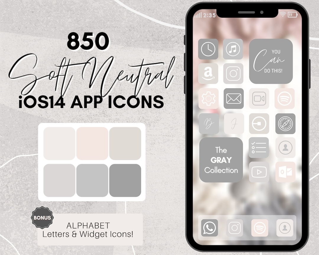 Soft Neutral Theme Ios 14 App Icons, 810 Neutral Grey Pink iPhone App ...