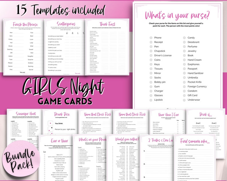 Girls Night Games BUNDLE 15 Printable Games for Ladies Night - Etsy