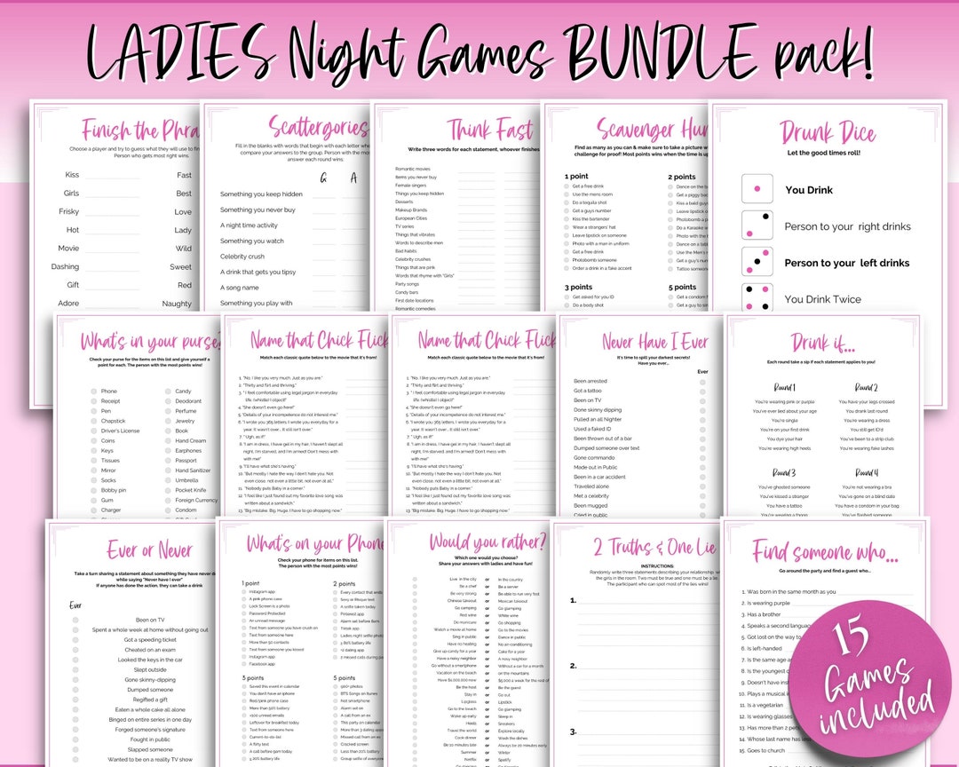 Ladies Night Games BUNDLE, 15 Printable Games for Girls Night In ...