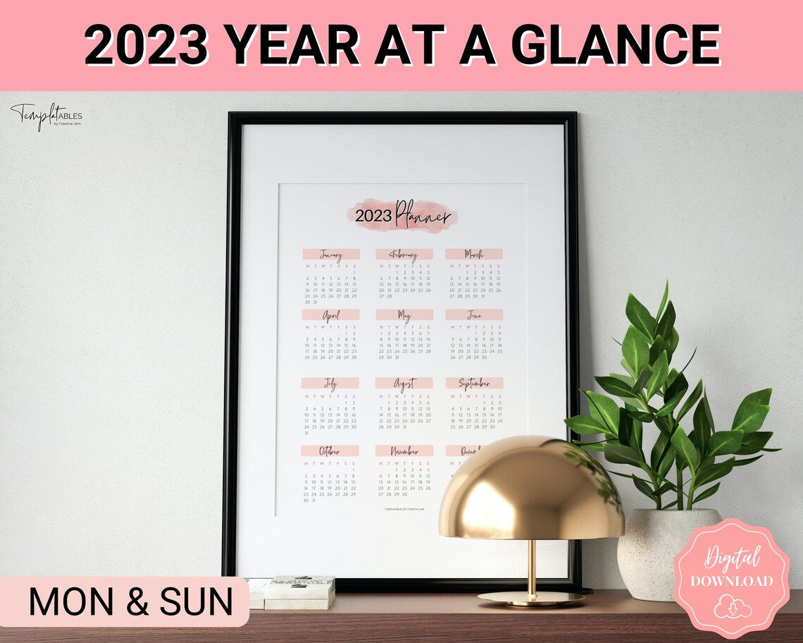 2023 Wall Calendar Printable Year at a Glance Calendar Year - Etsy