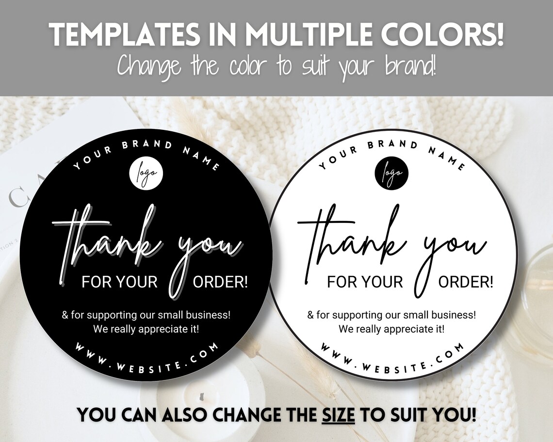 EDITABLE Thank You Sticker Digital Thank You Label Template - Etsy