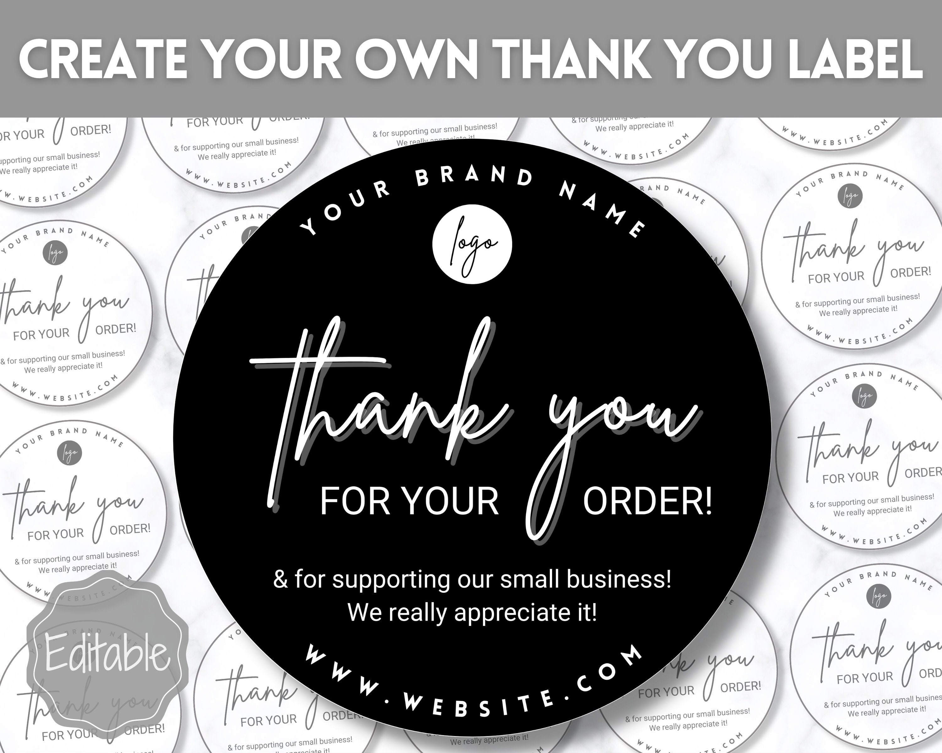 EDITABLE Thank You Sticker Digital Thank You Label Template - Etsy