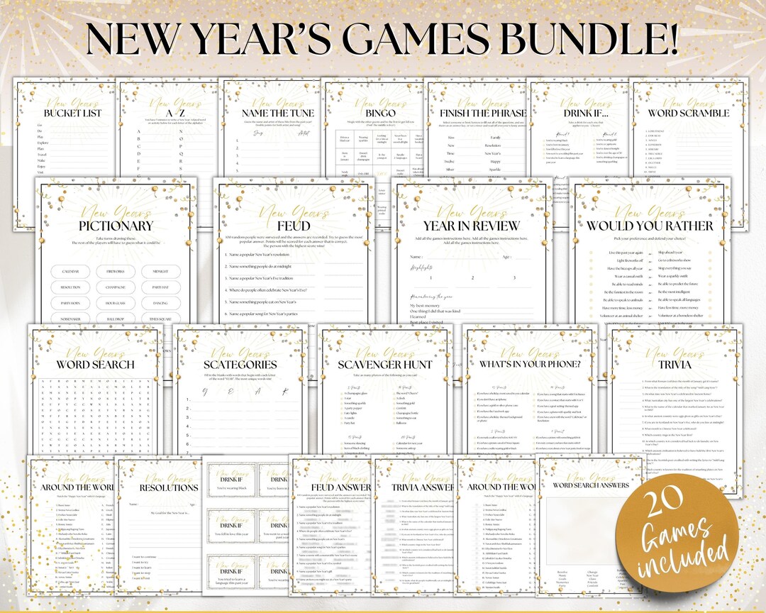 New Years Games BUNDLE, 20 New Years Eve Party Games, Printable Games ...