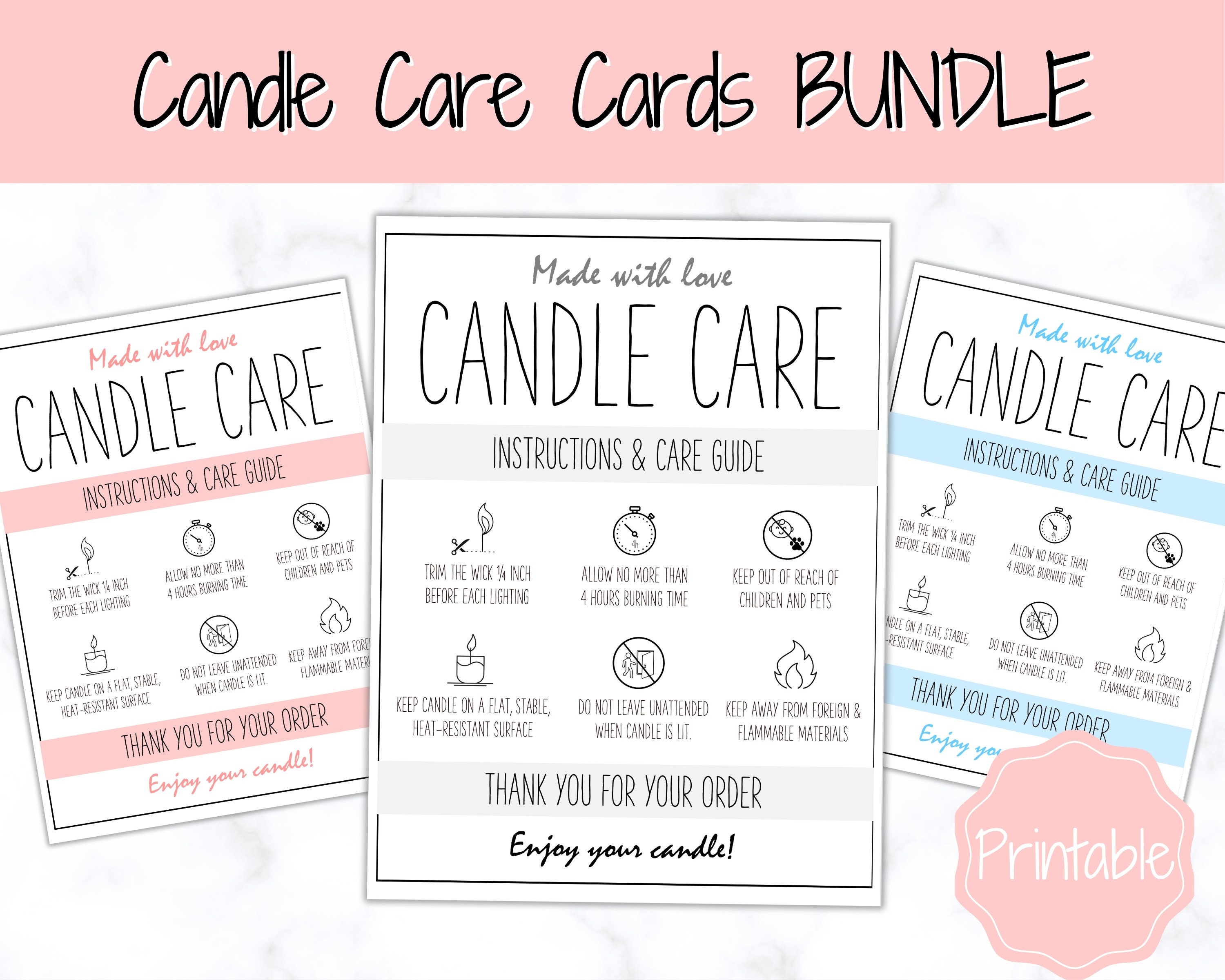 Candle Care Card Printable BUNDLE Candle Care Guide Candle Etsy