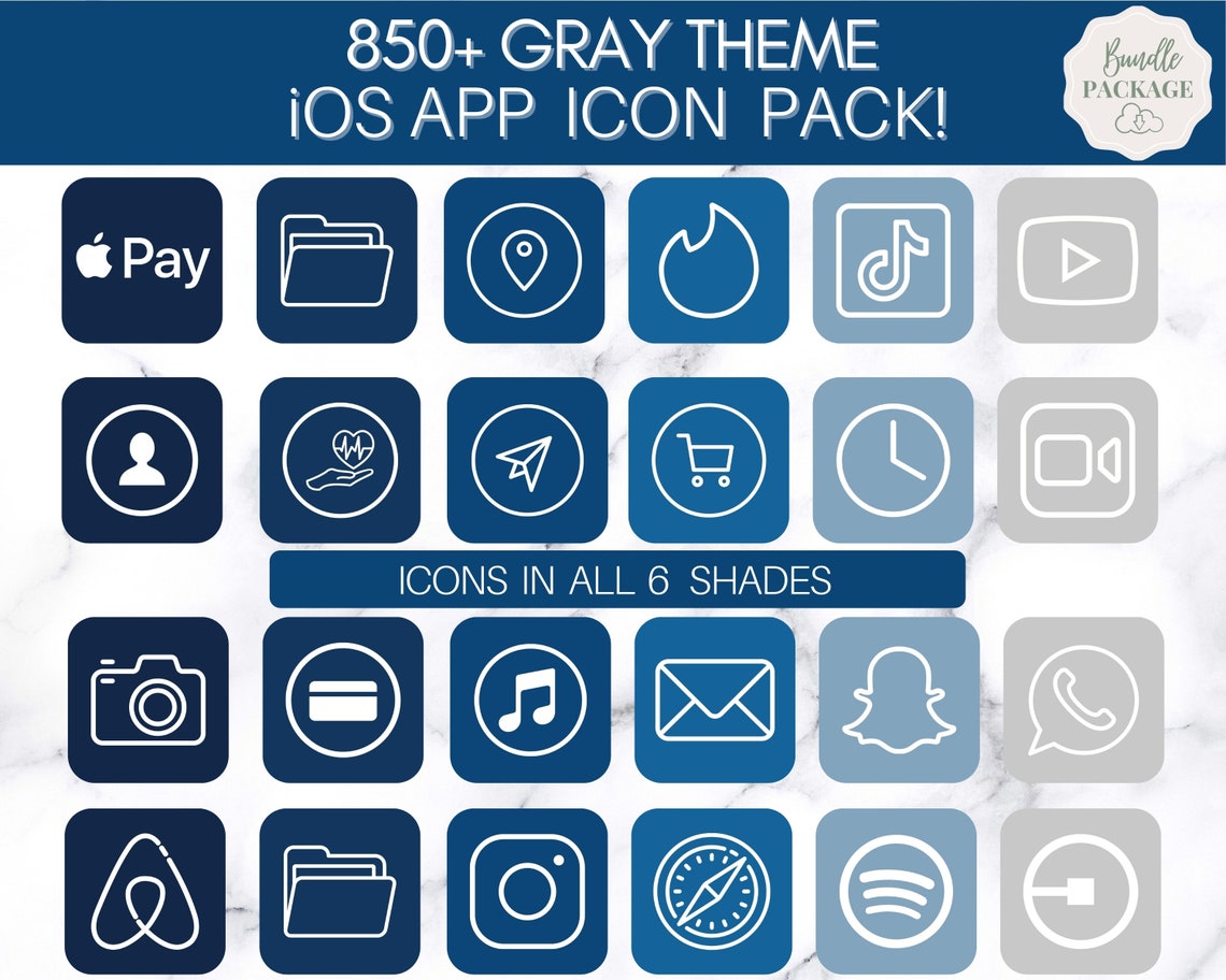Ios 14 App Icon BUNDLE 850 Dusty BLUE App Icons Navy Blue - Etsy