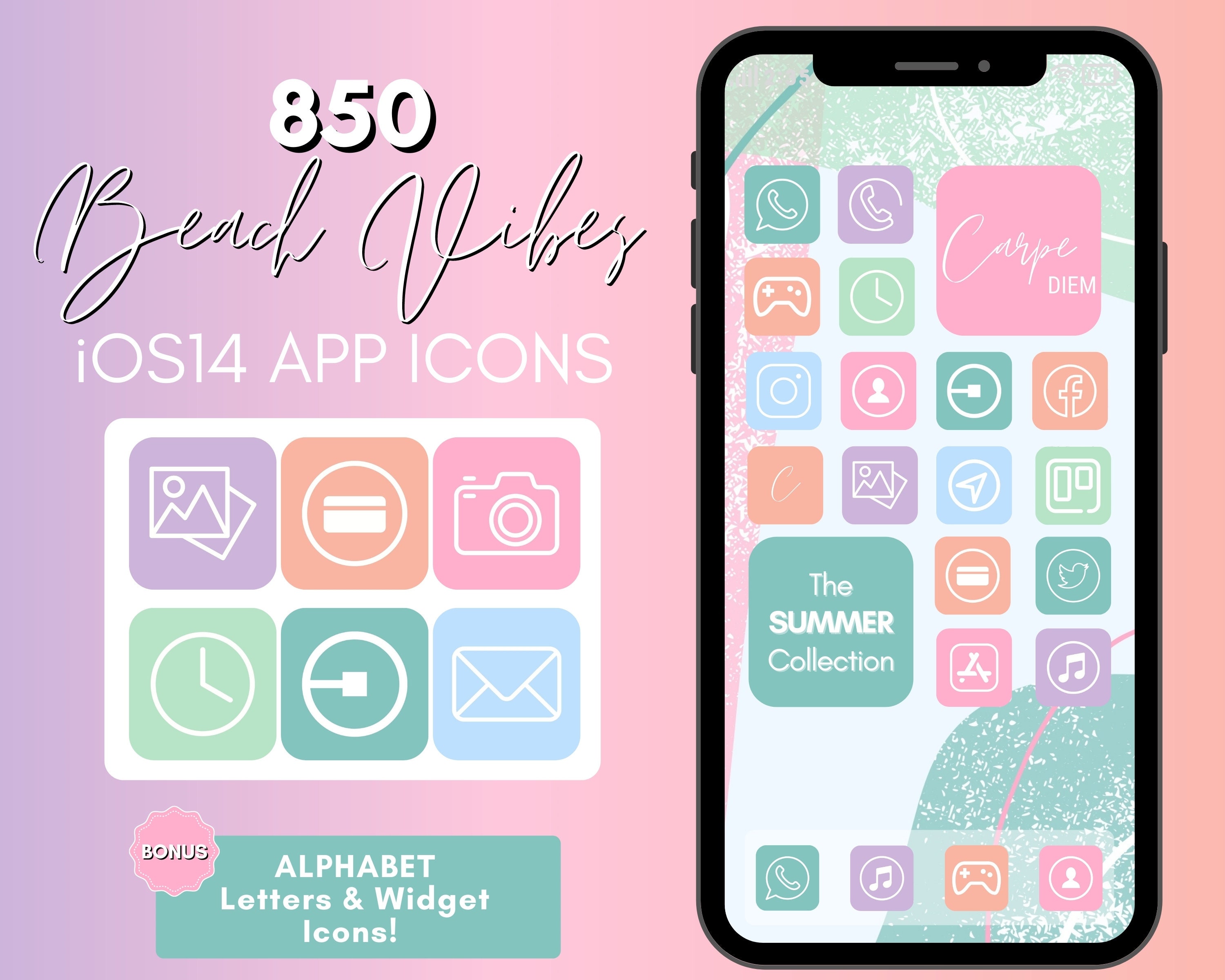 Ios 14 App Icon BUNDLE 850 Beach Vibes App Icons 850 - Etsy UK